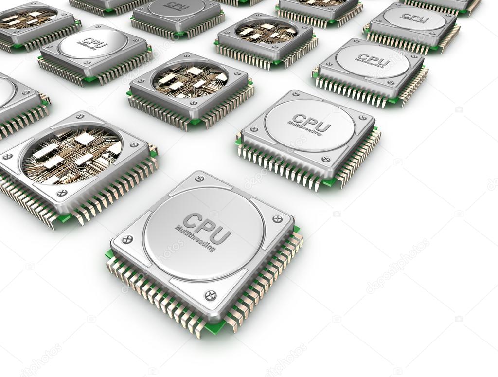 Array of CPU's . Central processor units isolated on white. Stock Photo ...