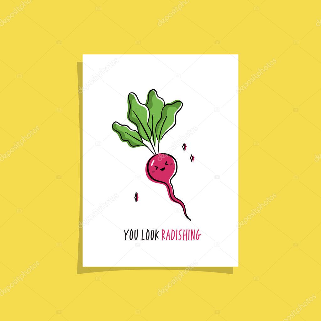 Diseño de tarjeta simple con vegetales lindo y frase - te ves rábano ...