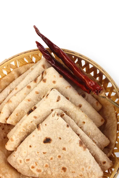 Roti Paratha isolated on white. Indian Bread in wooden Basket Stock ...