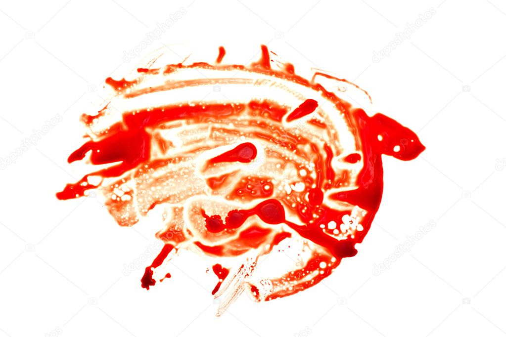 Blood smear droplets (stains and splatter) isolated on white bac Stock ...