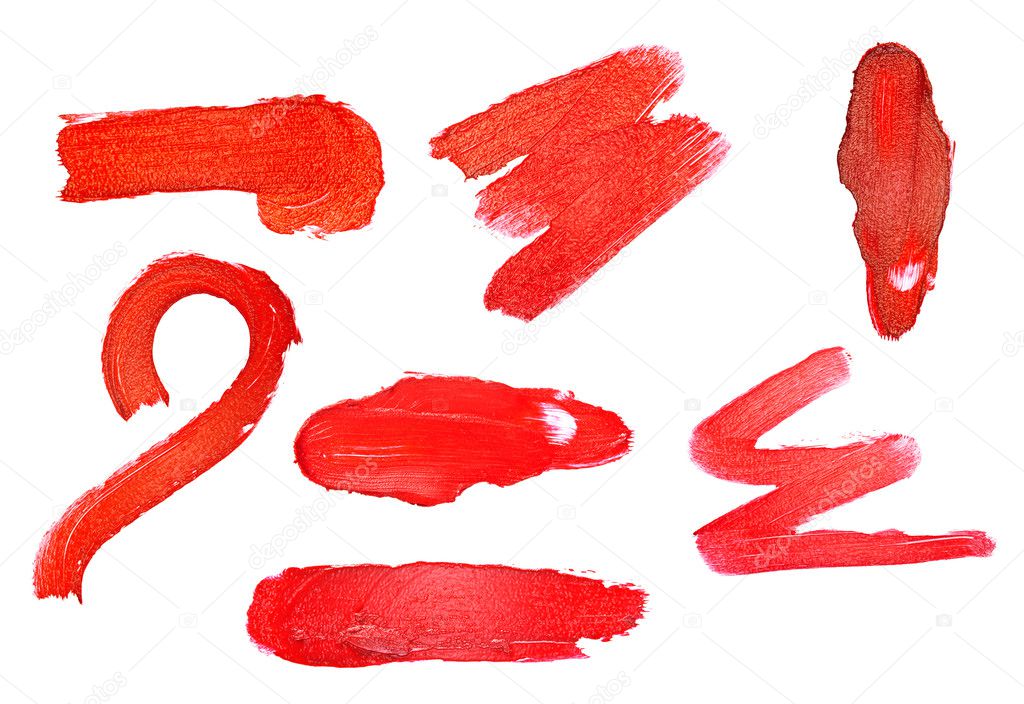 Set of red color lipstick stroke on white background Stock Photo by ...