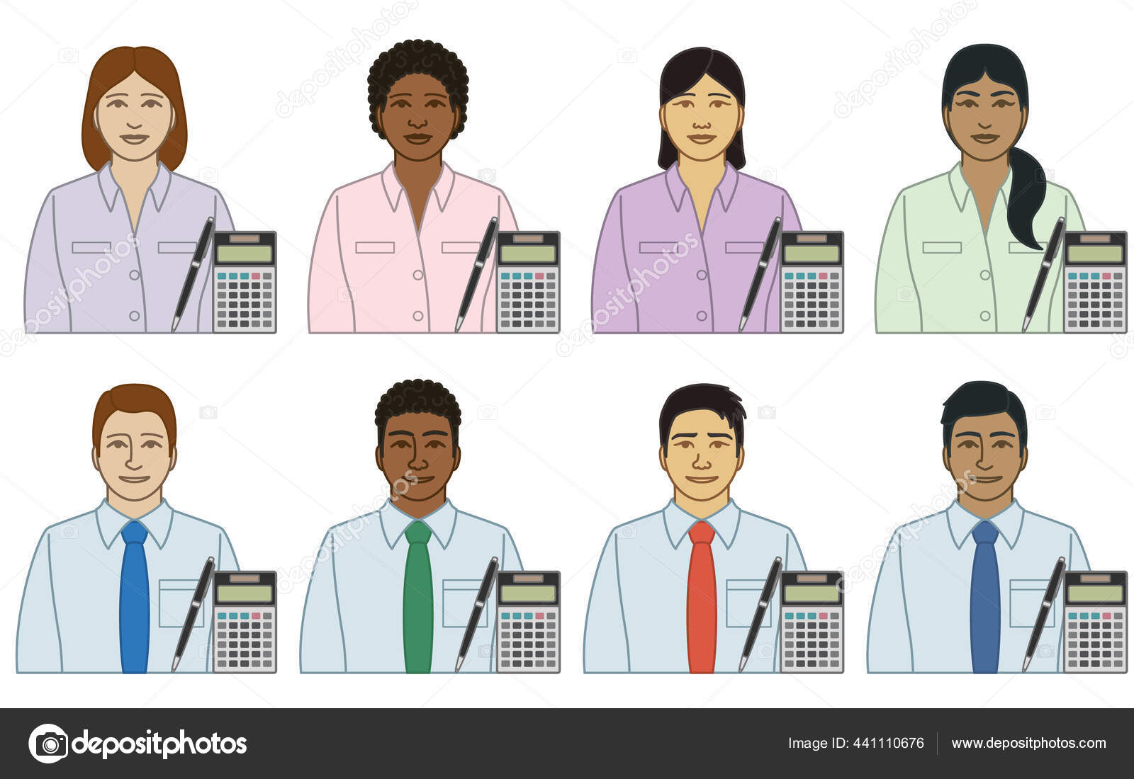 Diversity Race Ethnicity Business Accountant Bookkeeper Vector Icons ...