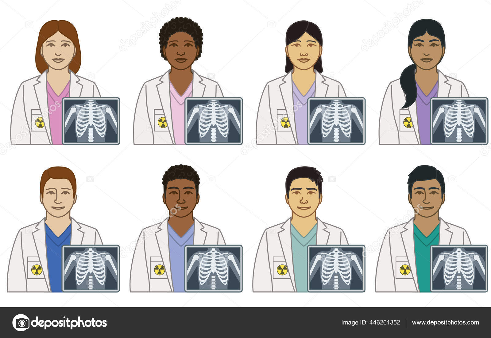 Diversity Race Ethnicity Radiographer Radiologist Vector Icons Male ...