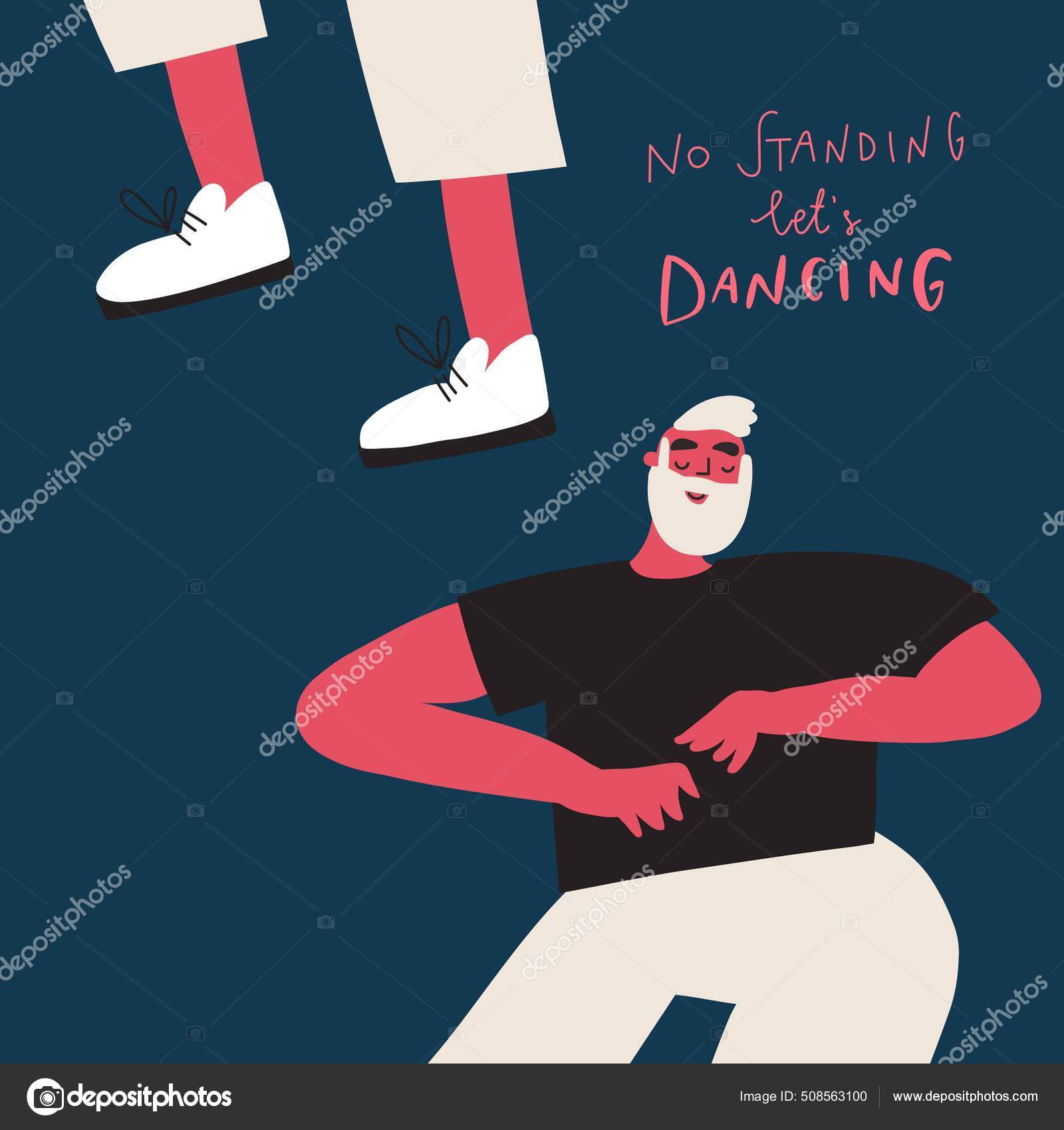 Vector funny cartoon character dancing person, handwritten quote Stock ...