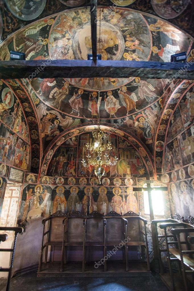 Interior of the main chapel of the Agia Trias (Holy Trinity) monastery ...