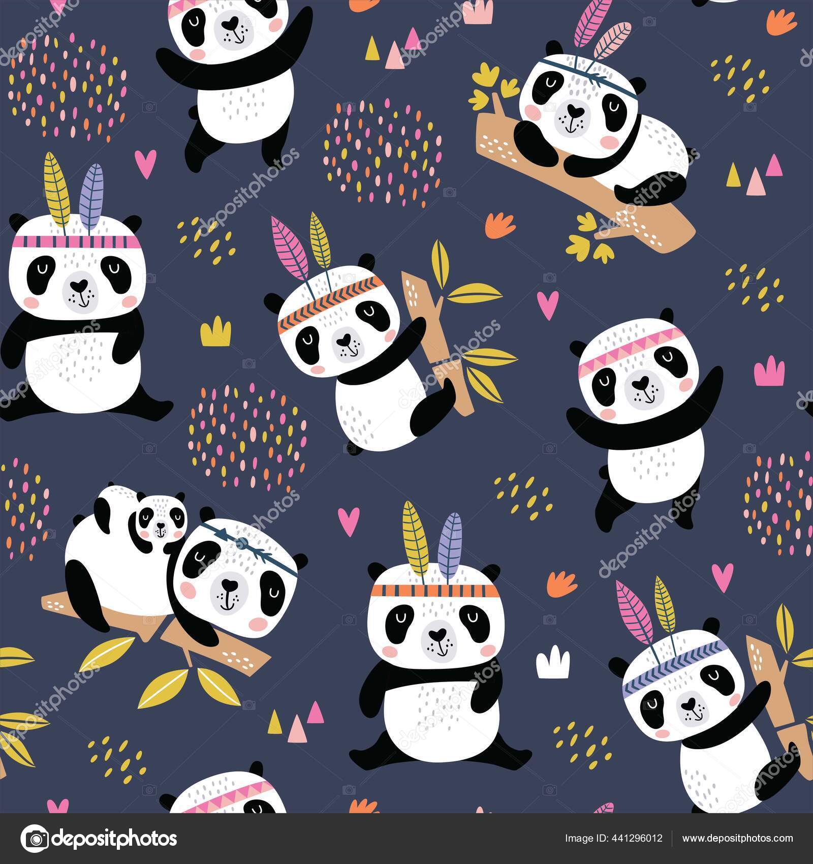 Seamless Childish Pattern Hand Drawn Cute Pandas Creative Scandinavian ...