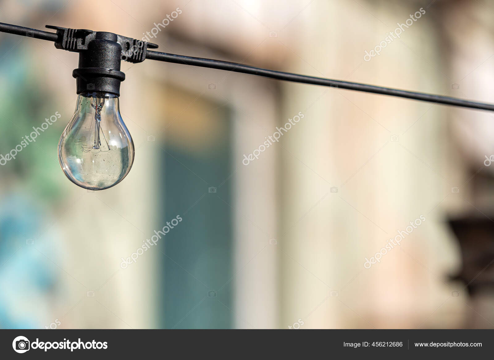 Single Bare Outdoor Light Bulb Hangs Its Socket Black Electrical Stock ...