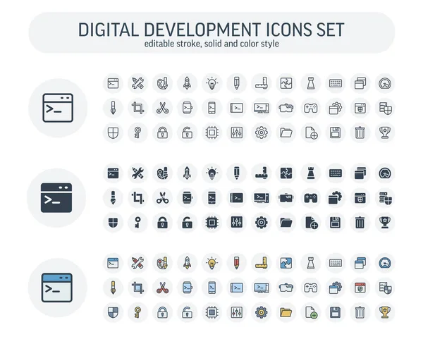 Vector Editable stroke, solid, color style icons set with environmental ...