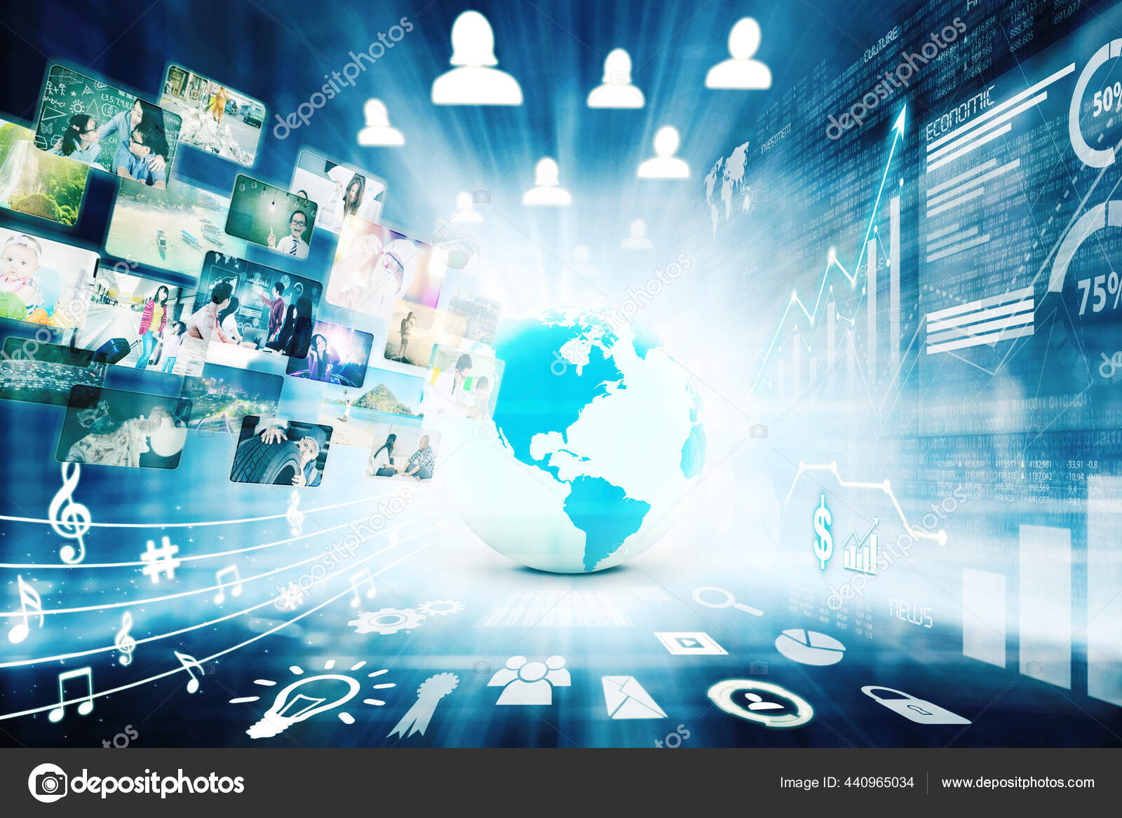 Image World Globe Worldwide Information Multimedia Icons Binary Code ...