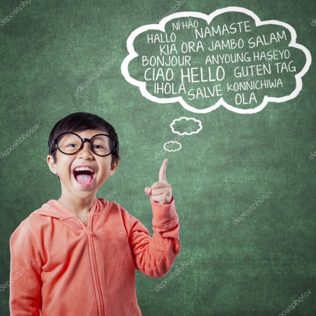 Happy little girl learn multi language — Stock Photo © realinemedia ...