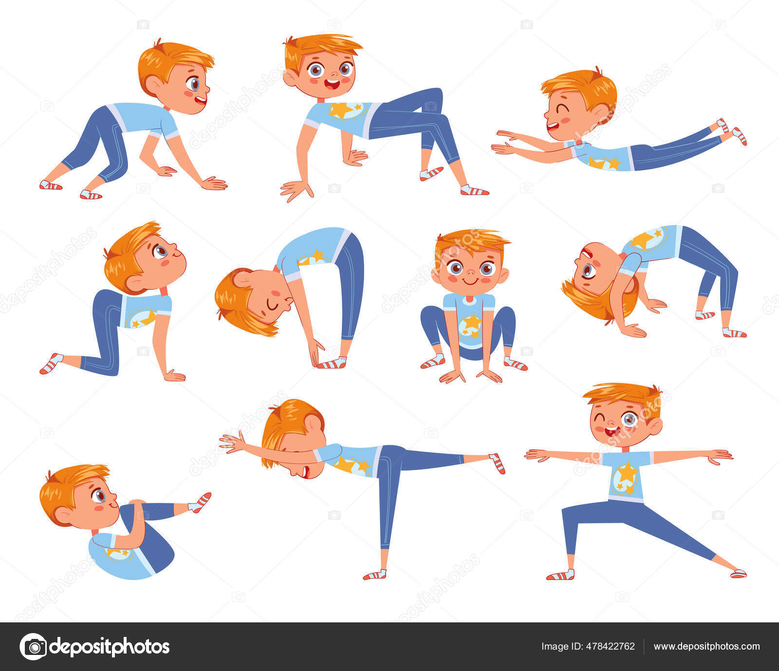 Cut Little Boy Doing Physical Exercises Funny Cartoon Character Vector ...