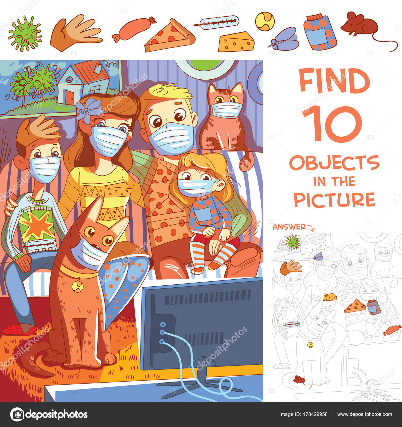 Find Objects Picture Puzzle Hidden Items Family Children Pets Sitting ...