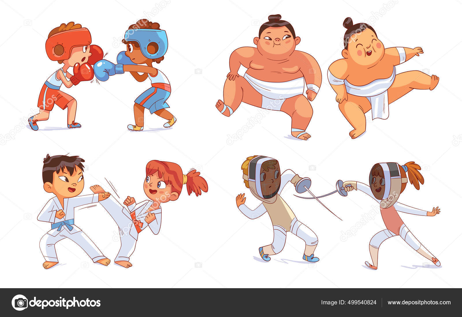 Combat sport. Set. Boxing, Sumo, Fencing, Karate Stock Vector Image by ...