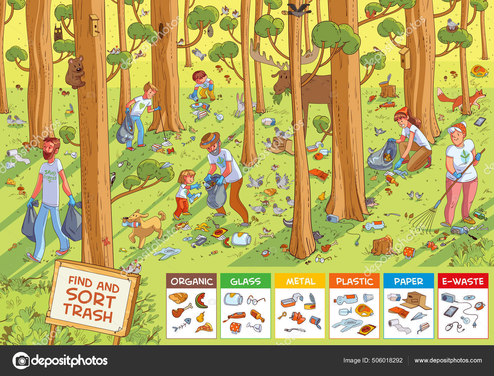 Trouver des objets cachés dans l'image. Trouve et trie les ordures ...