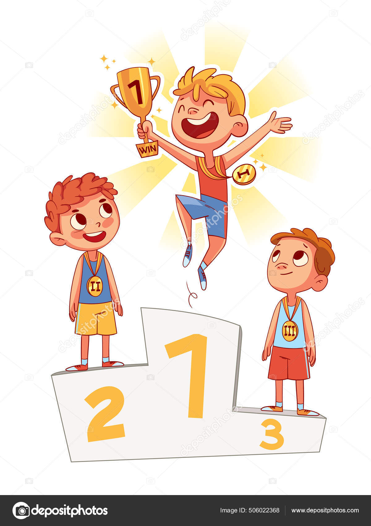 Winner podium. Colorful cartoon characters Stock Vector Image by ...