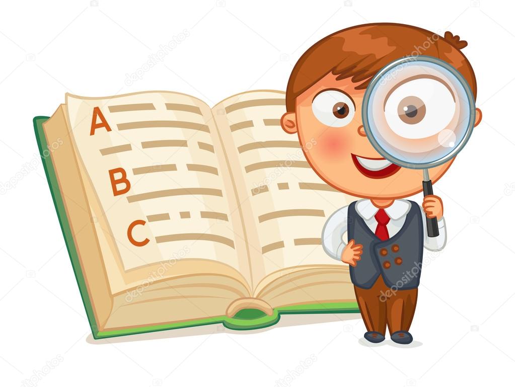 Niño mirando a través de una lupa Imagen Vectorial de © kharlamova_lv ...