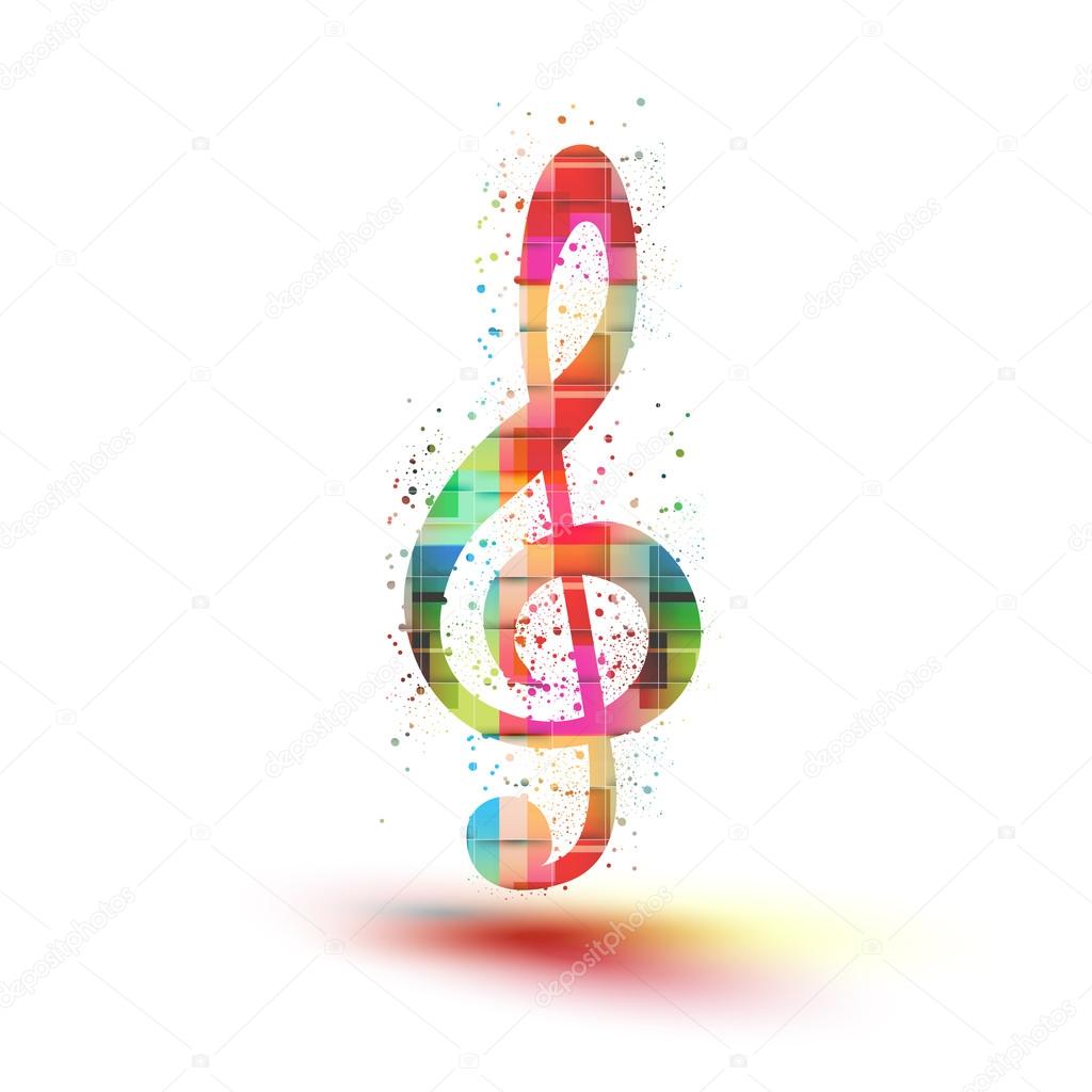 Clave de sol, notas musicales de color de fondo, fácil todos editables ...