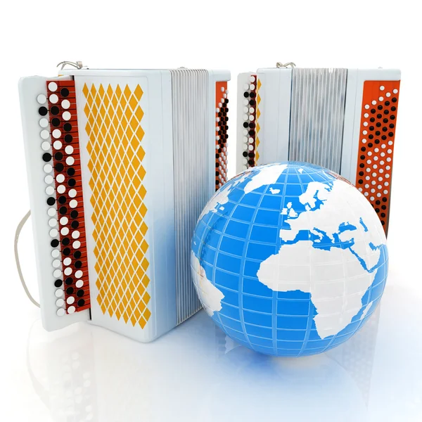 Musical instruments - bayans and Earth. Global musical concept - Stock ...