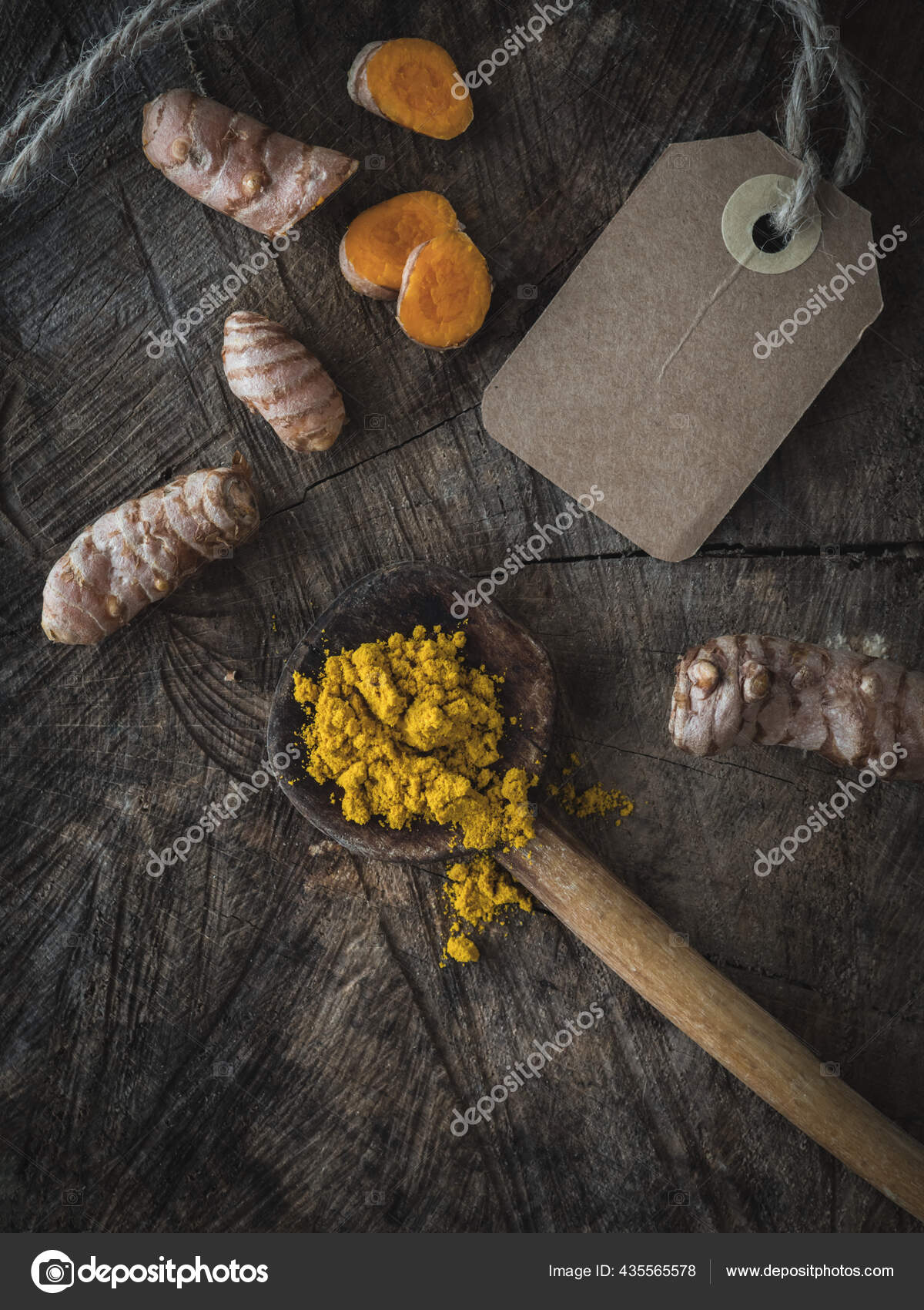 Turmeric Curcumin Curcuma Longa Linn Powder Rhizome Wooden Ladle ...
