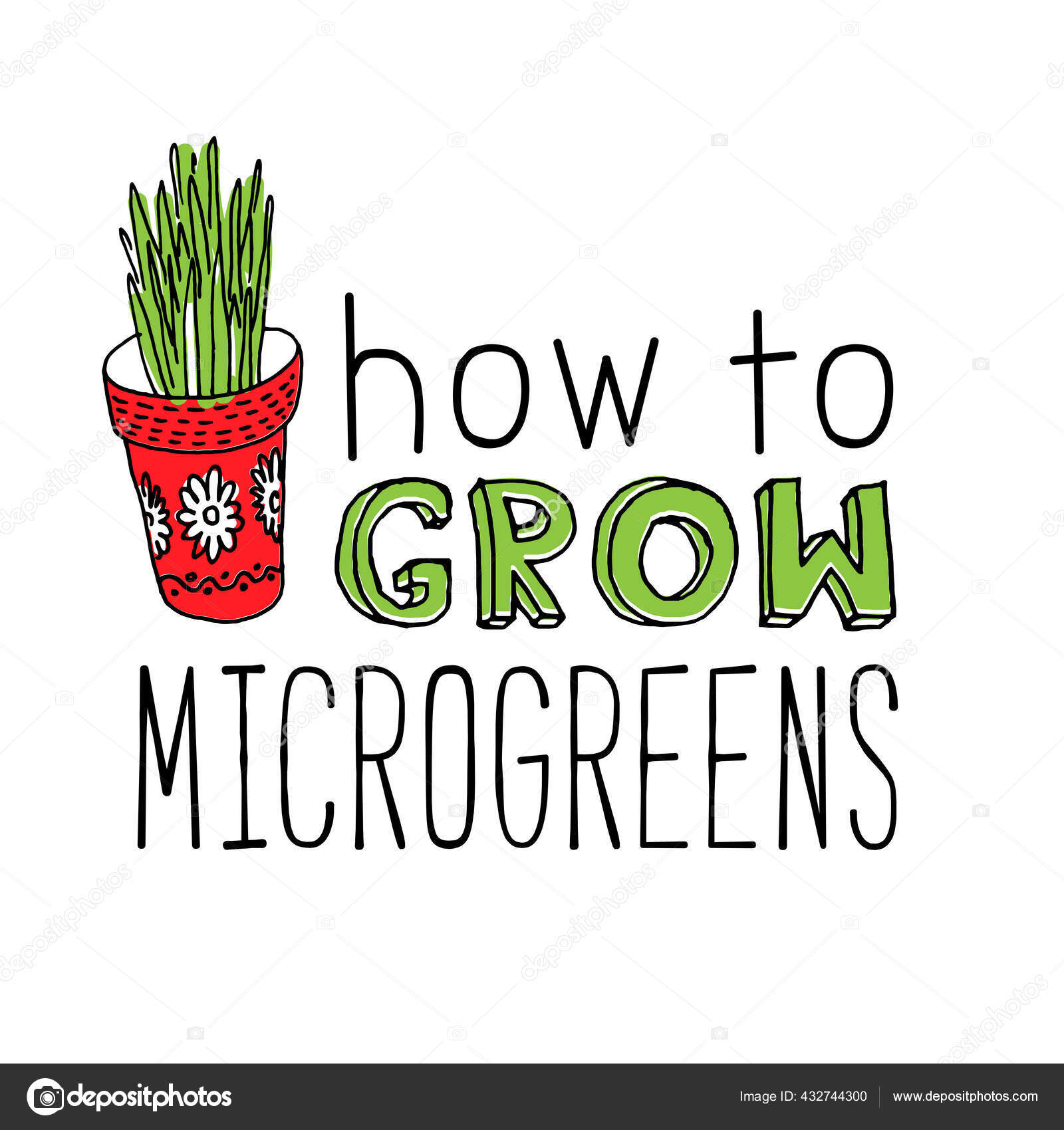 Hand Drawn Lettering Microgreen Green Leaves Stock Vector Image by ...