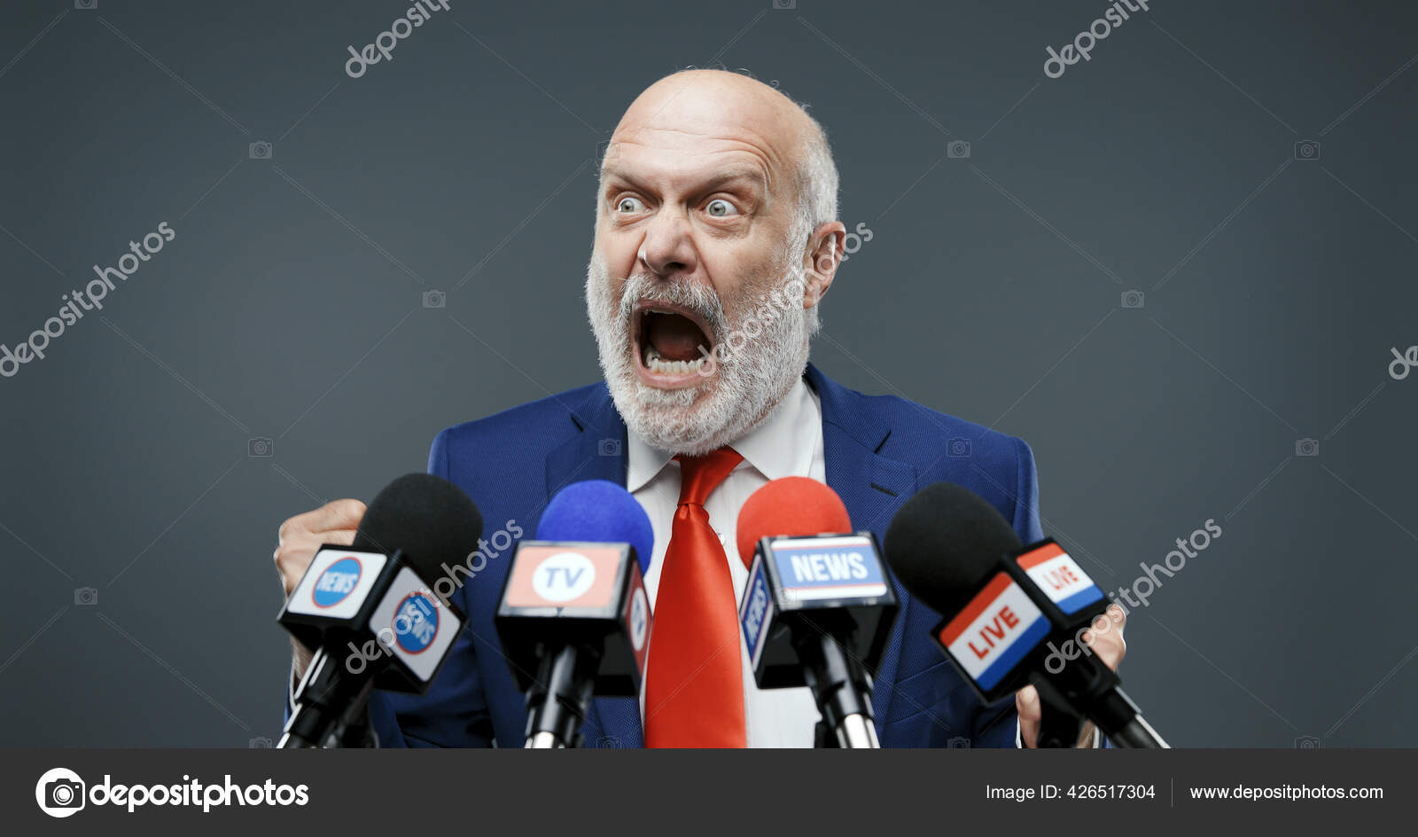 Aggressive Politician His Speech Shouting Showing His Fists Stock Photo ...
