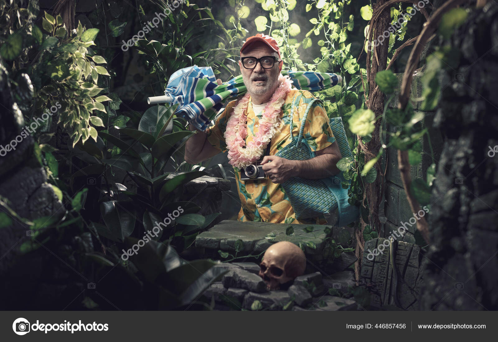 Unhappy Scared Tourist Carrying Beach Umbrella Forest Reached Wrong ...