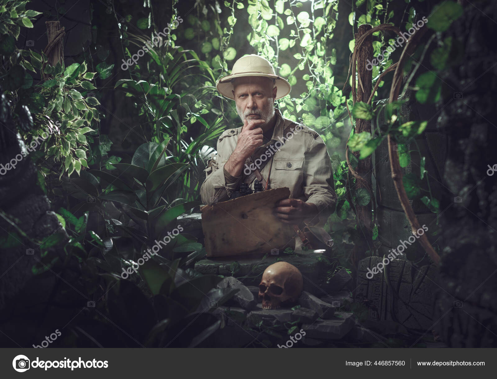 Brave Explorer Tropical Jungle Checking Map Stock Photo by ©stokkete ...
