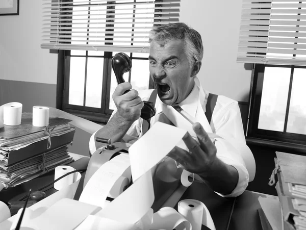 Angry vintage businessman shouting at phone - Stock Image - Everypixel