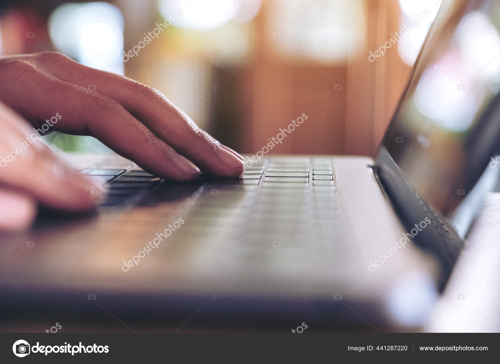 Closeup Image Hands Using Typing Laptop Keyboard Table — Stock Photo ...