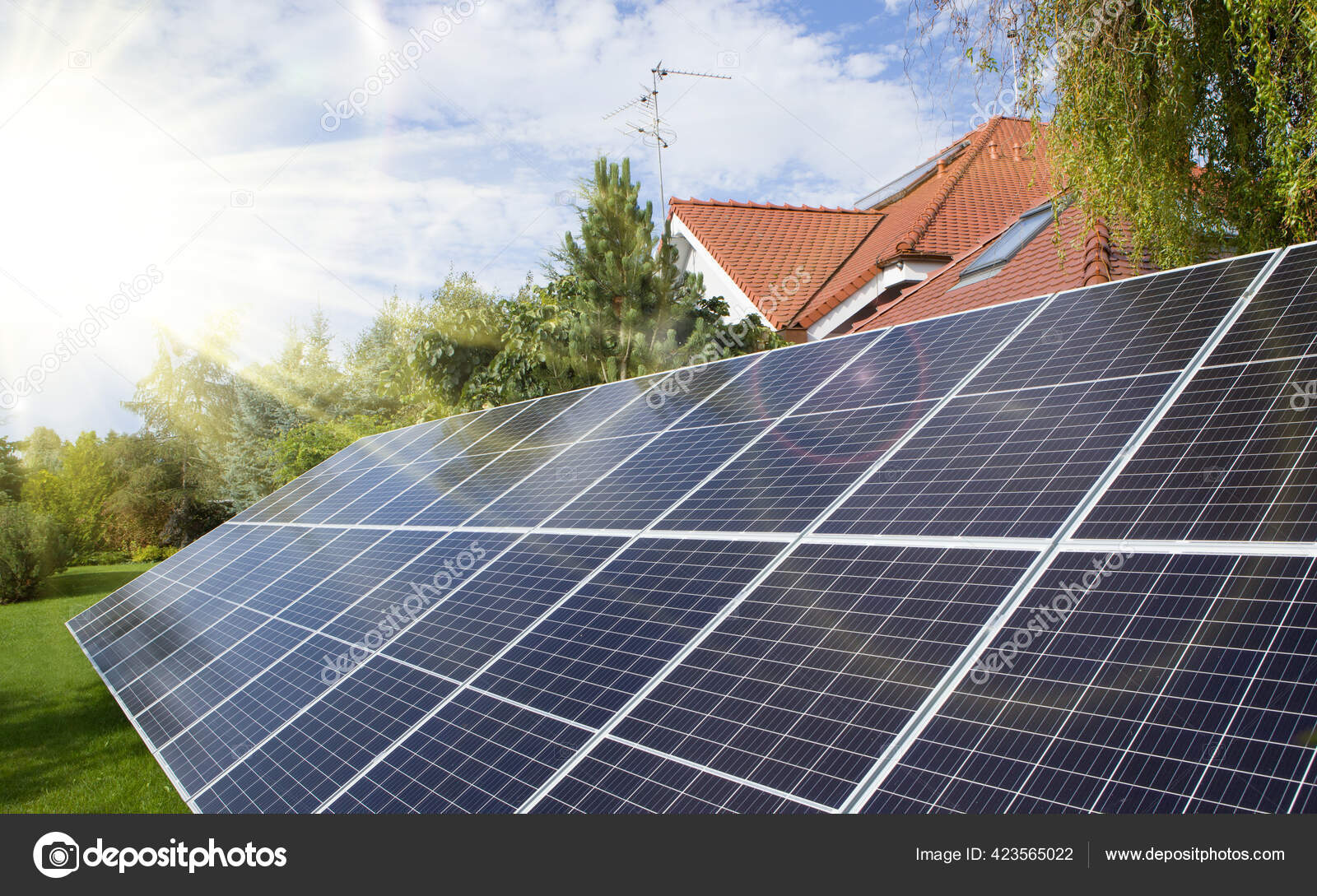 Solar Panel Cell Dramatic Sunset Sky Background Clean Alternative Power ...