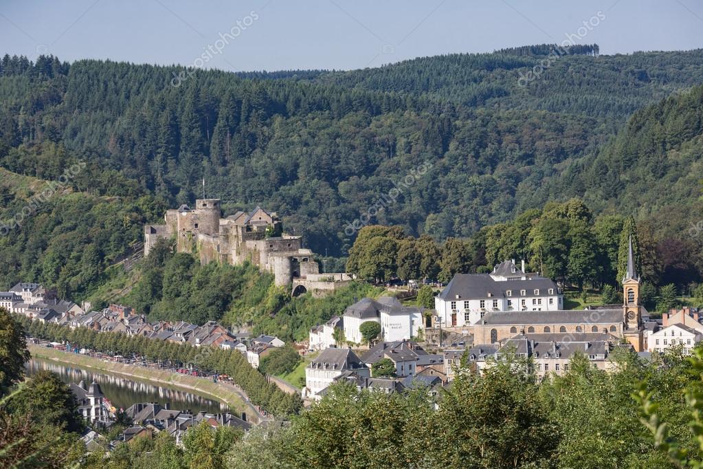 Aerial view Bouillon with medieval castle in Belgian Ardennes Stock ...
