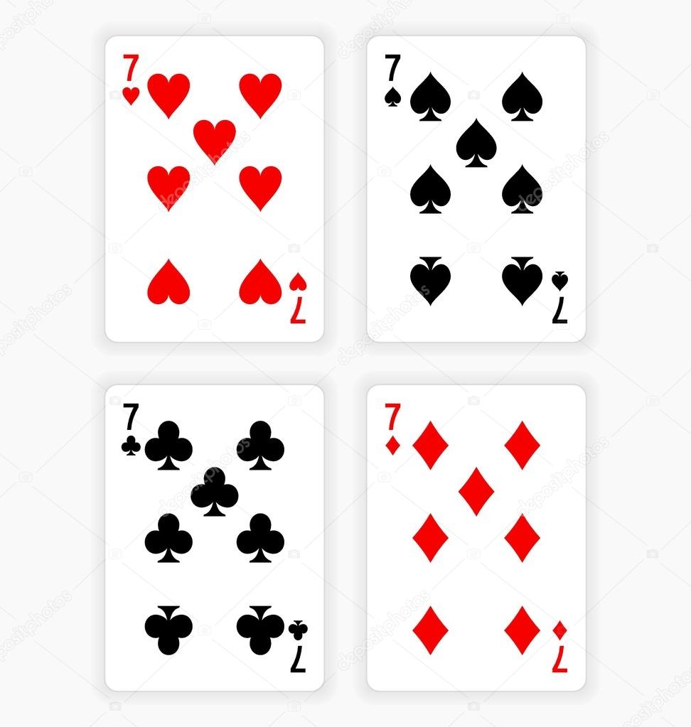 Speelkaarten Zevens van elke kleur tonen — Stockvector © zager #95477708