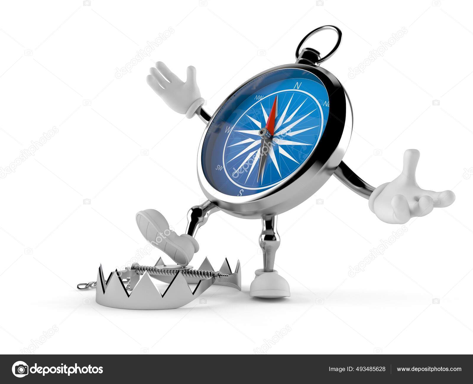 Compass Character Bear Trap Isolated White Background Illustration ...