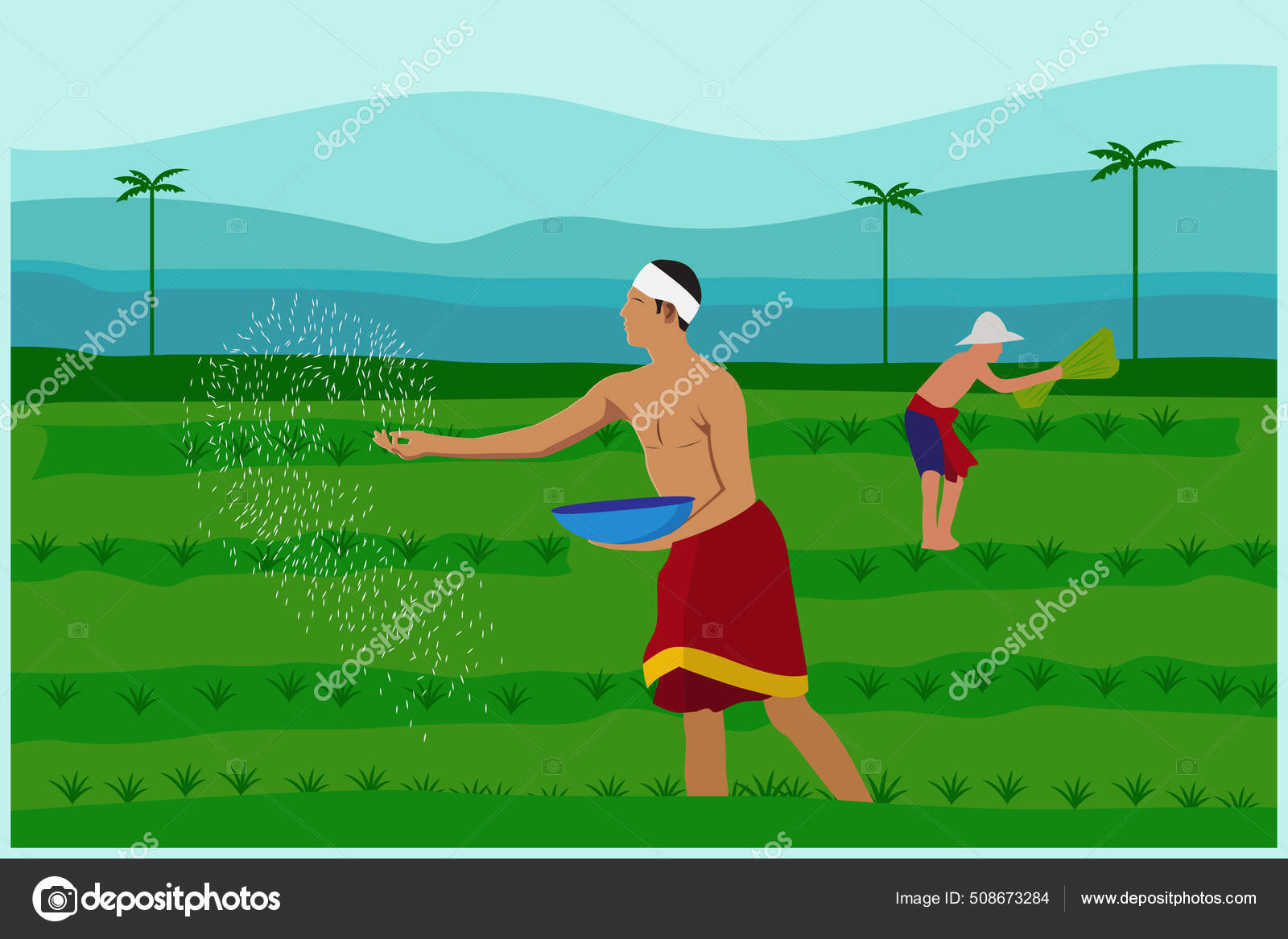 Rice Workers Working Rice Farm Vector Stock Vector by ©PixelArtCo 508673284