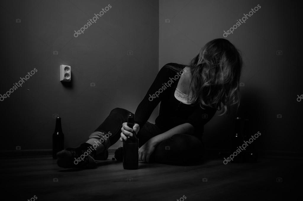 Sad Girl Drinking Alcohol