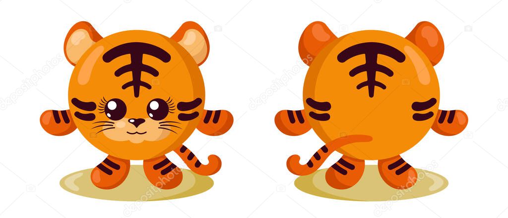 Gracioso tigre kawaii lindo con cuerpo redondo en diseño plano con ...