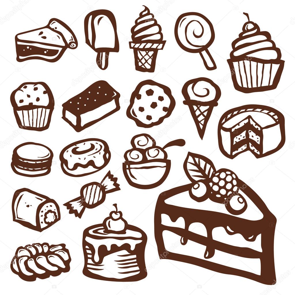 Iconos de postres y repostería — Vector de stock #69792643 — Depositphotos