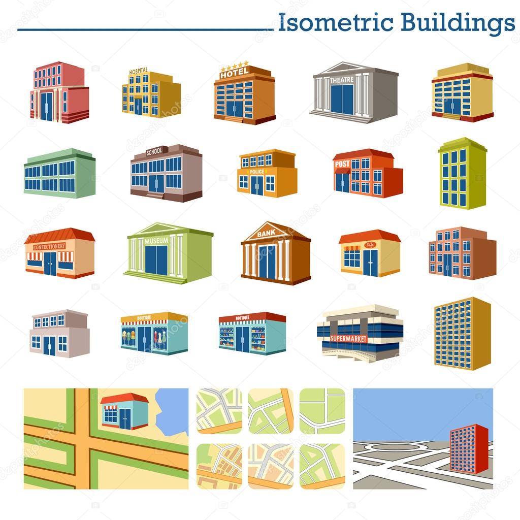 Isometric Buildings and maps. Vector Stock Vector by ©gurZZZa 77345558