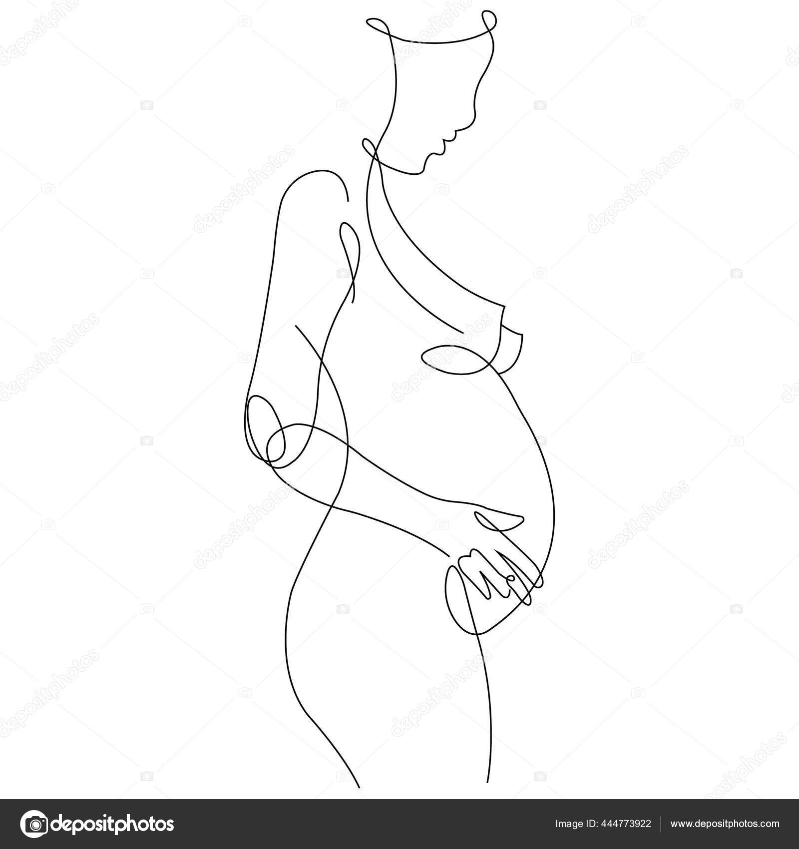 One Line Drawn Pregnant Nude Woman Minimalism Concept New Life Stock Vector By ©lilikorotkih