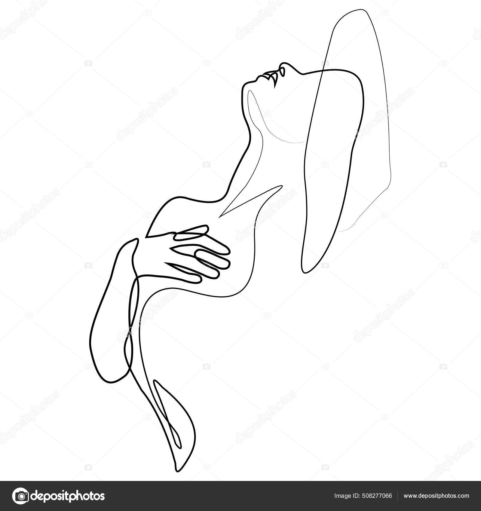 Beautiful Girl Posing Her Head Thrown Back Covering Her Chest Stock ...