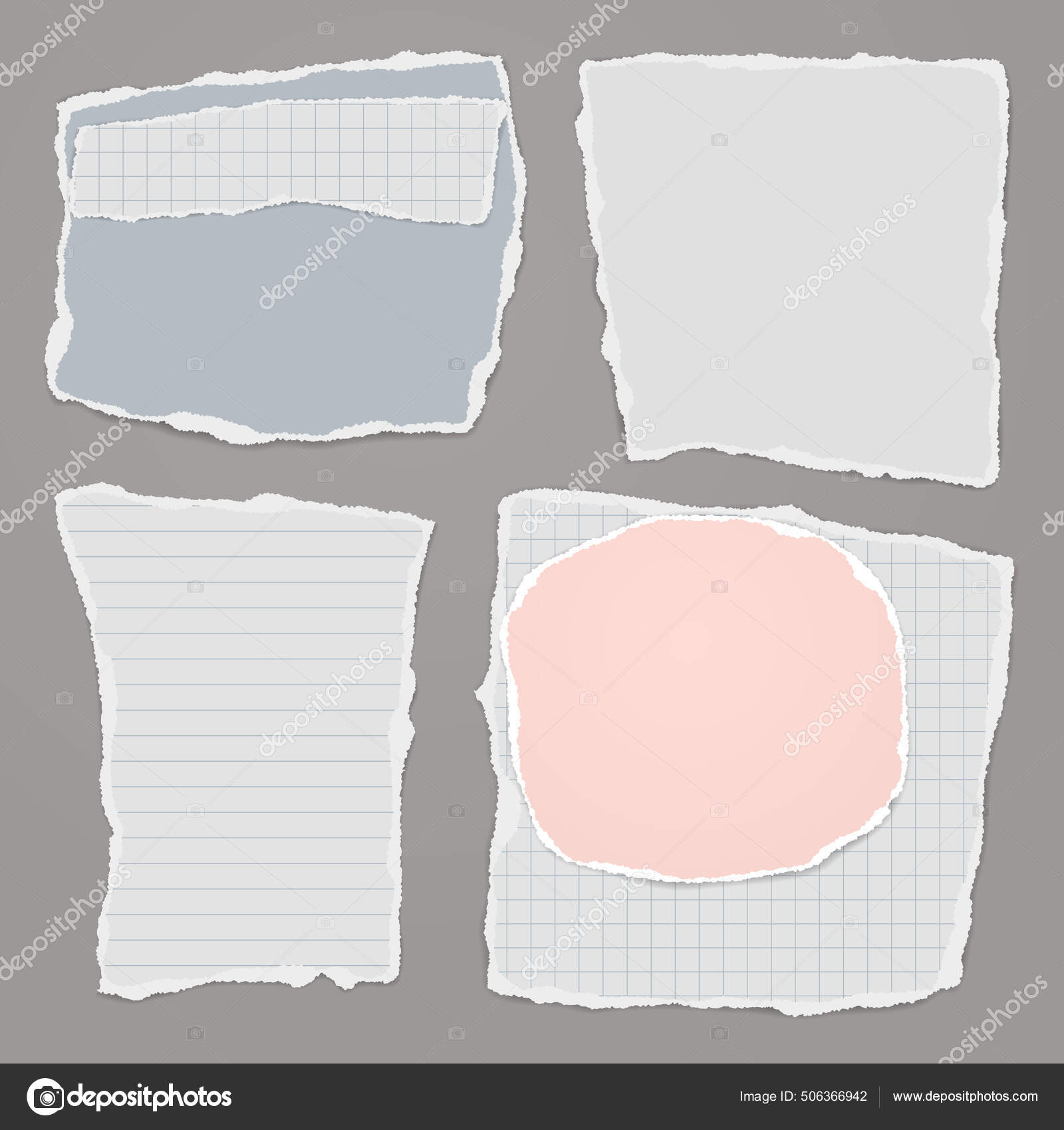Set of torn ripped colorful and white note, notebook paper stripes are ...