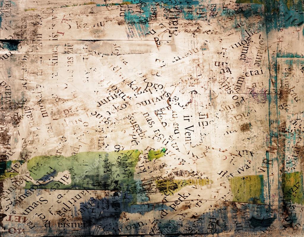 Grunge painted torn paper collage, cracked scratched background with ...