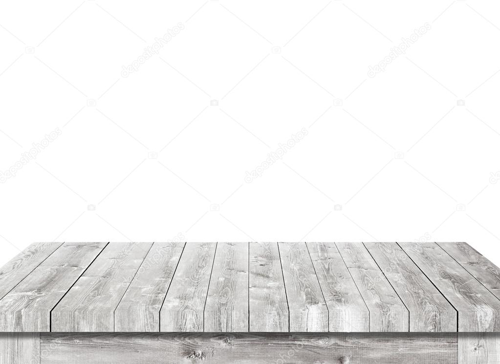 Empty gray wooden table on white background ⬇ Stock Photo, Image by ...