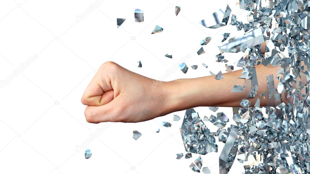 Hand Breaking Through From glass Wall. Abstract 3D Illustration — Stock ...