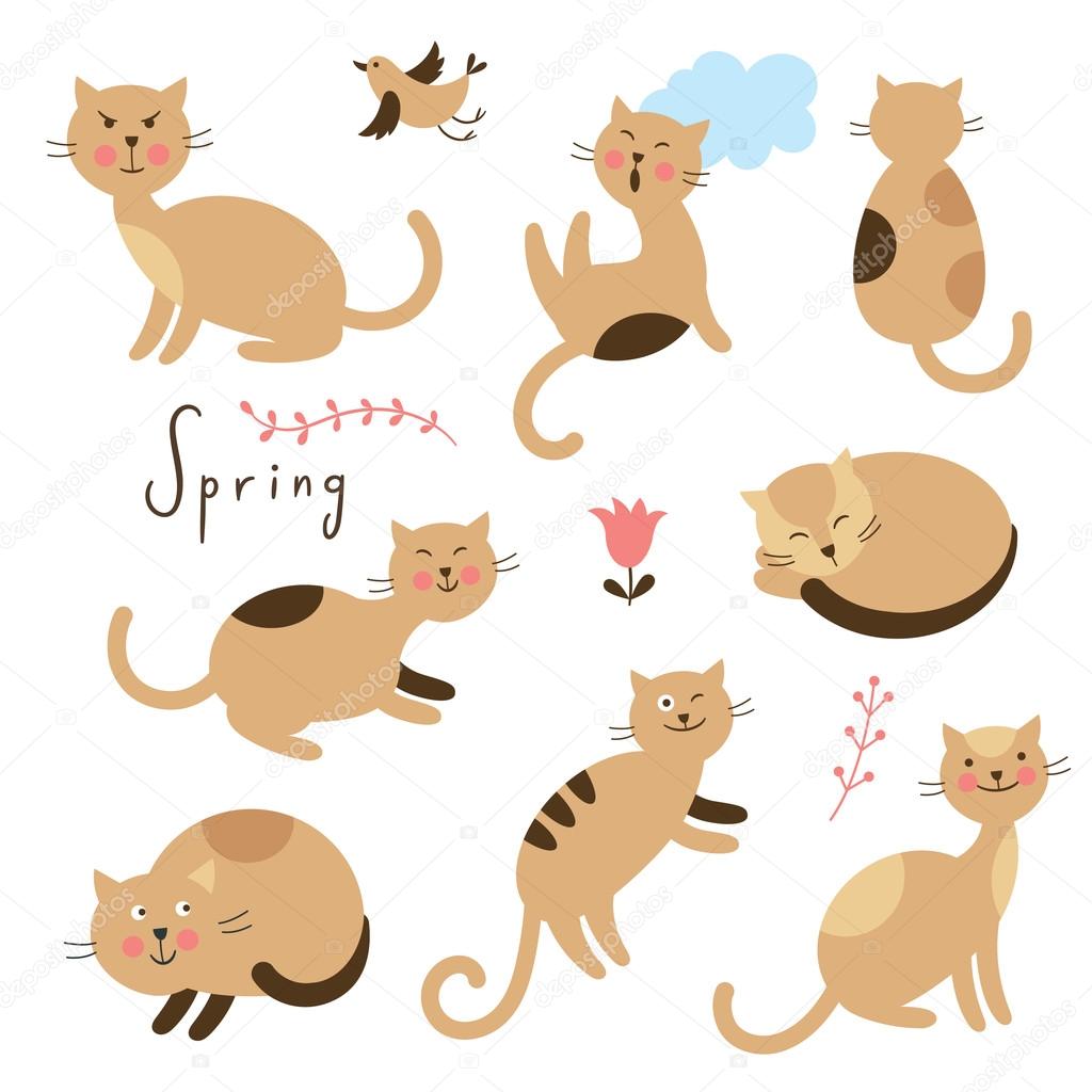 Set of vector cute cats. Cartoon cats in various poses Stock Vector ...