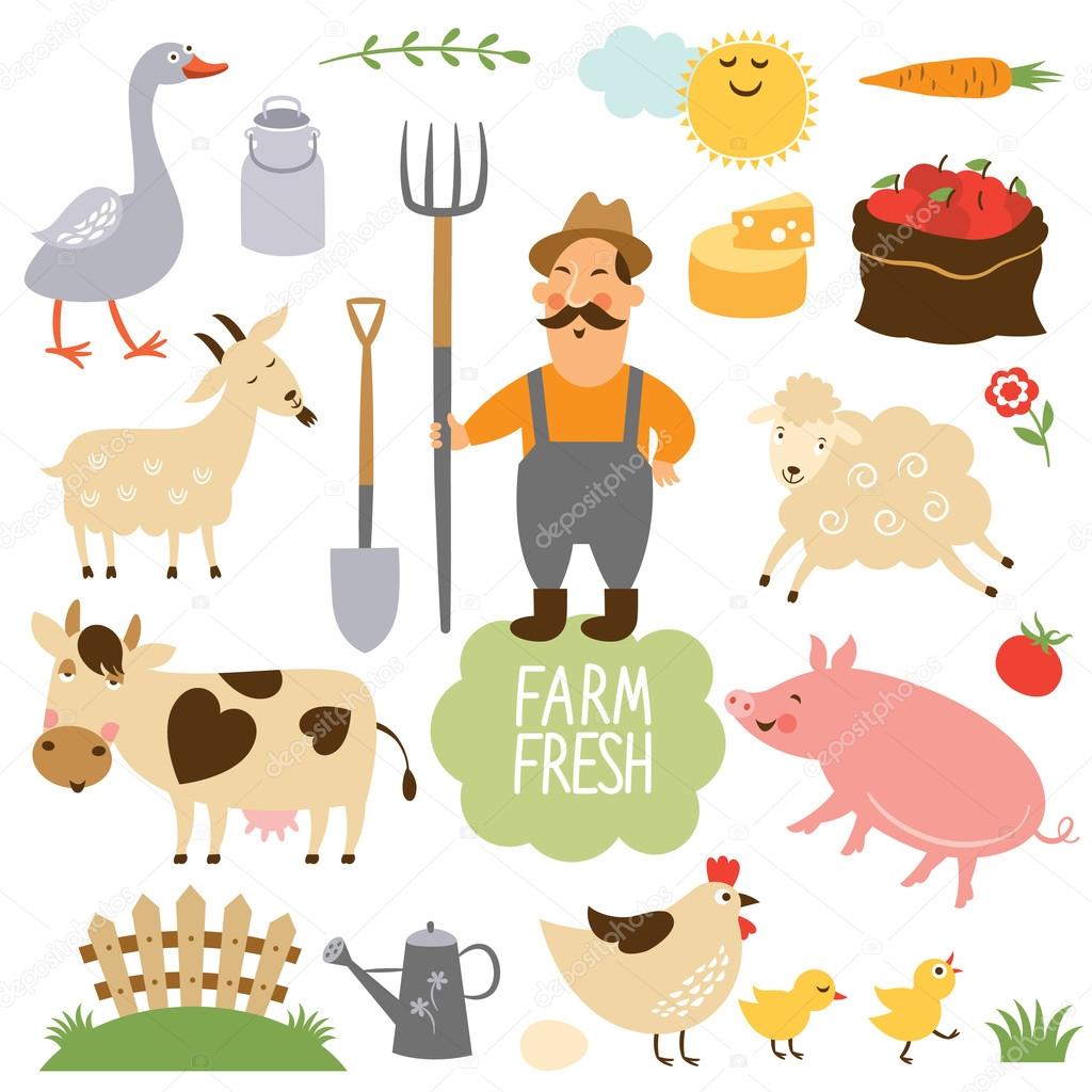 Farm animals and related items — Stock Vector © Birdhouse #87126926