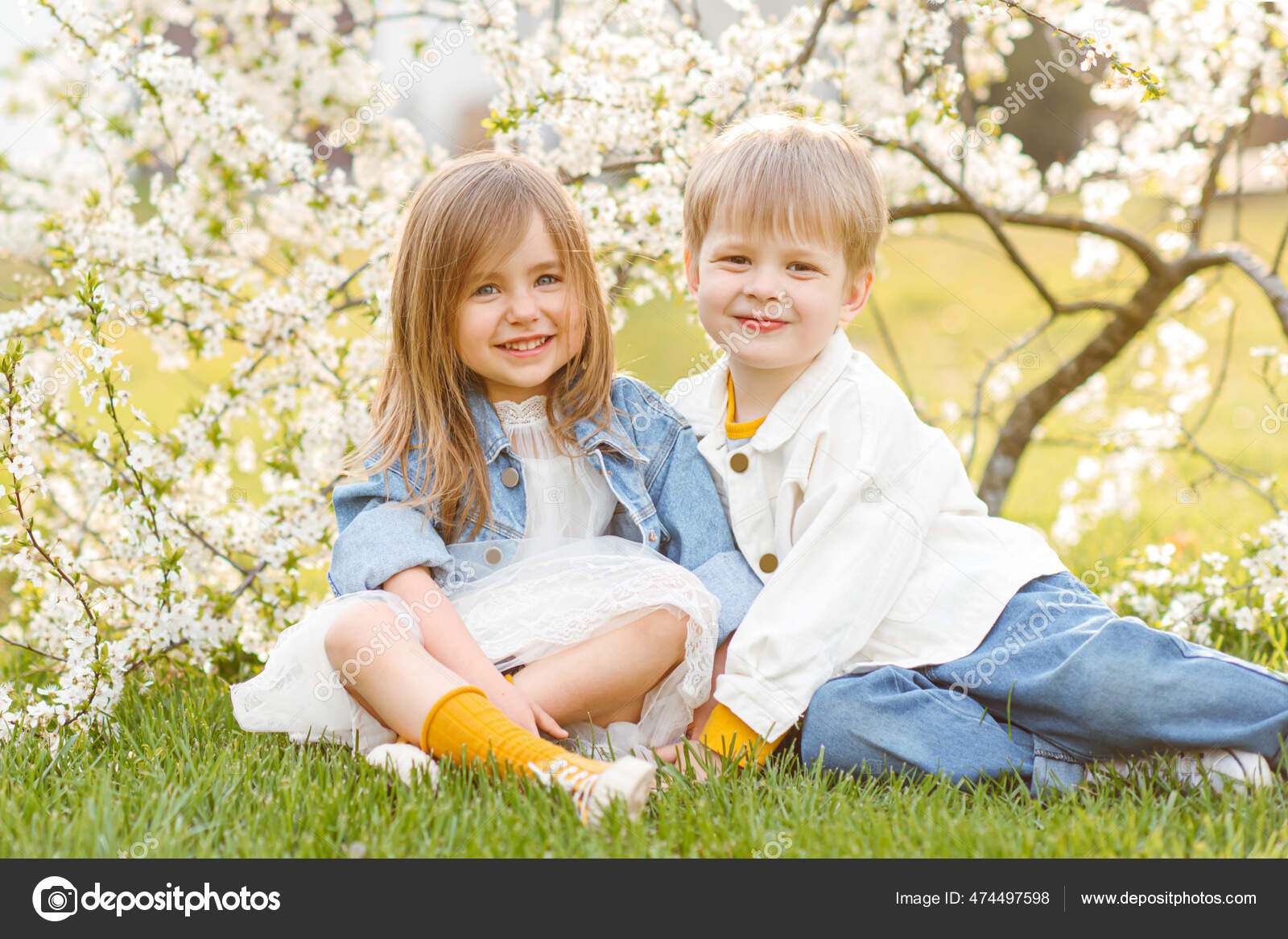 Portrait Two Children Spring Nature Stock Photo by ©zagorodnaya 474497598