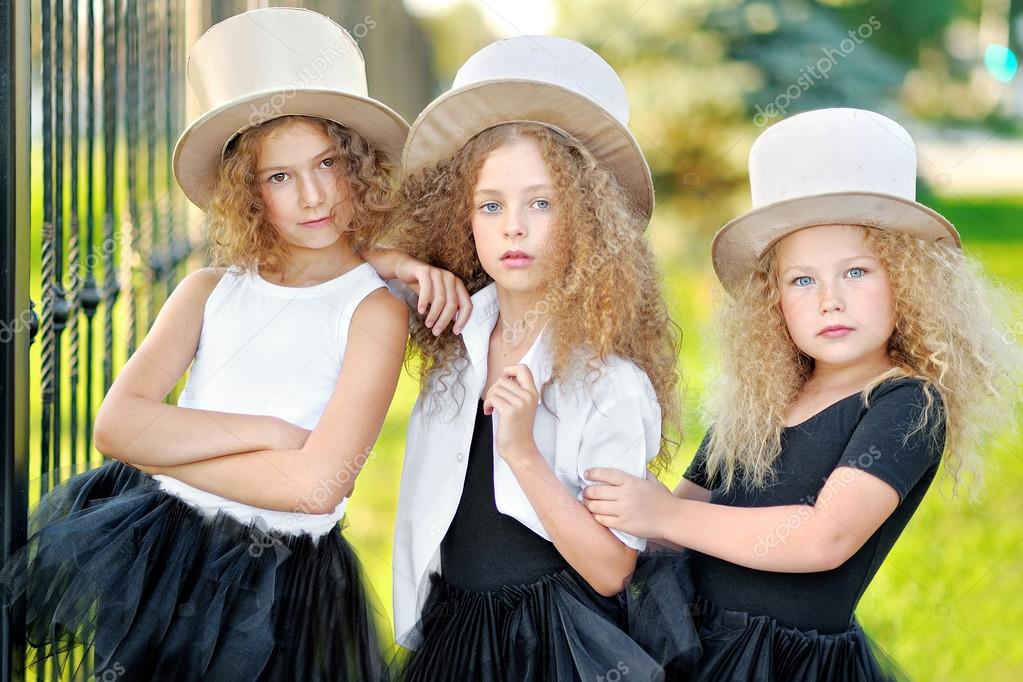 Portrait of a three beautiful fashion little girls — Stock Photo ...