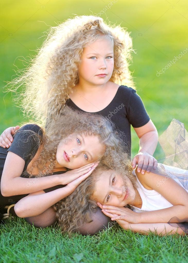 Portrait of a three beautiful fashion little girls — Stock Photo ...