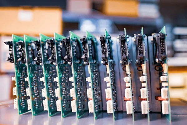 Close Green Embedded Microcircuits Stacked Box Prepare Further Factory ...